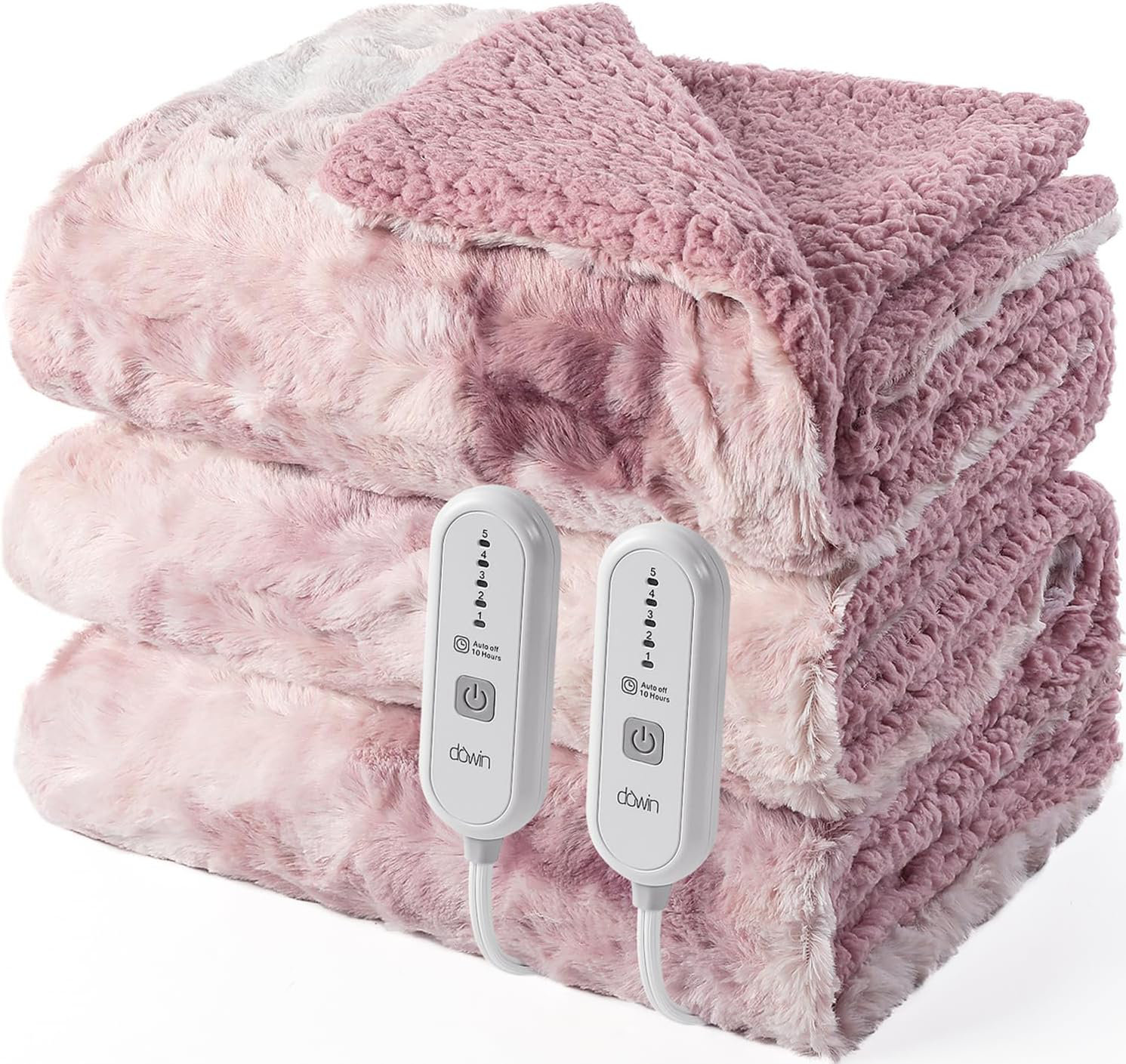 AGROTECH AVS Electric Blanket King Size,100"x 90" Pink Heated Blanket Dual Controllers,Faux Fur ...